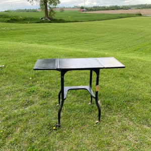 Metal Typewriter Table With Drop Leaf Sides, Vintage Black Metal Desk ...