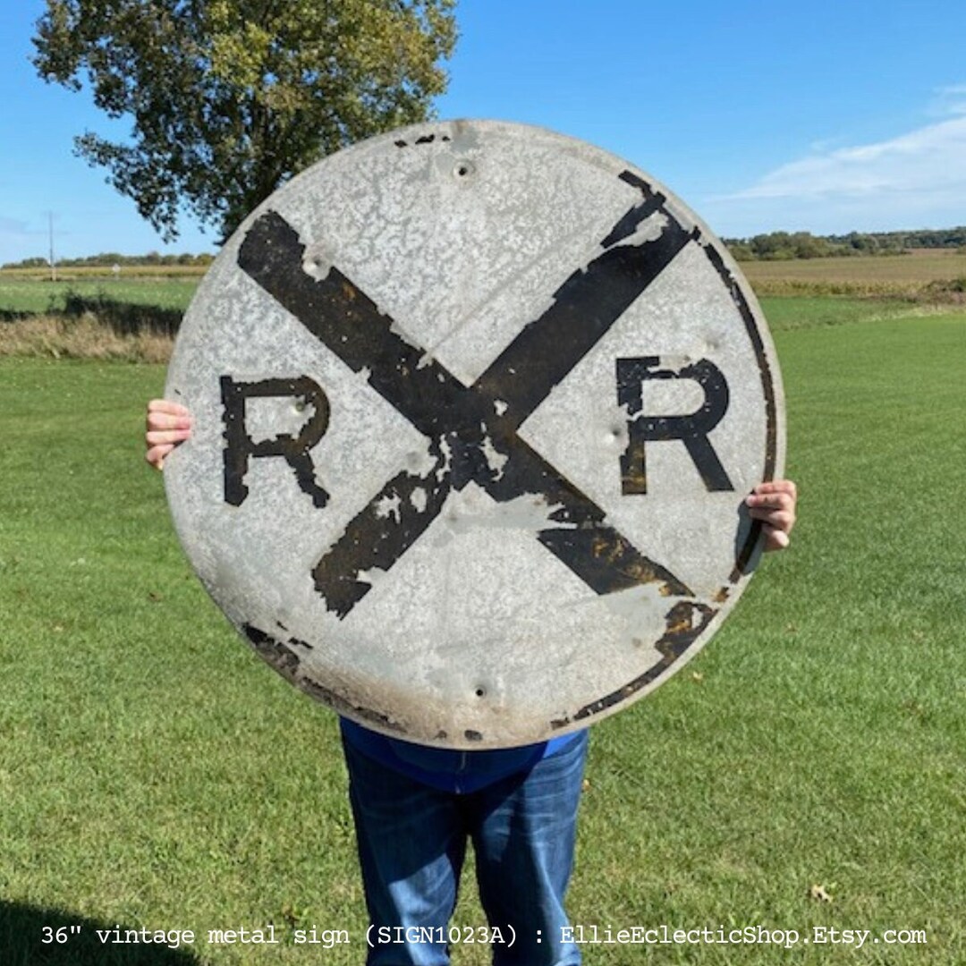 Large 36 Vintage Rail Road Crossing Sign 3ft RR Circle Black White ...