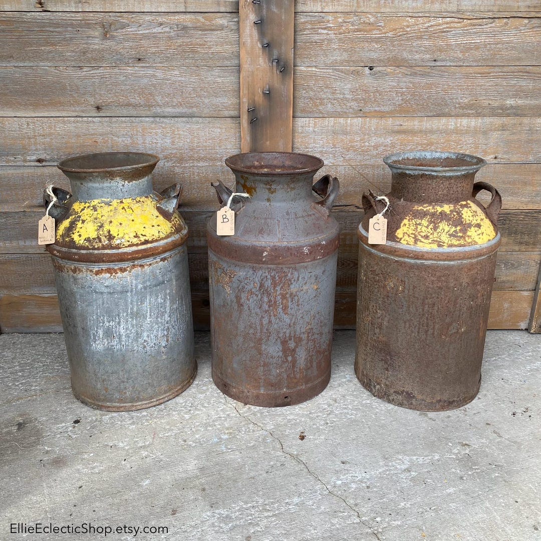 Vintage Metal Milk Can: Rustic Farmhouse Decor, Front Porch Accent - Etsy