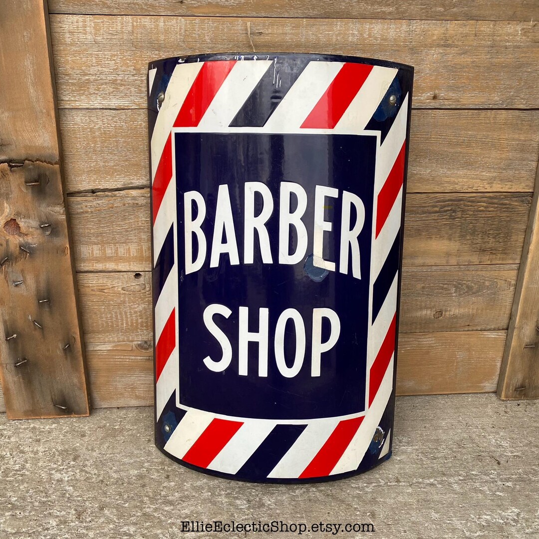 Classic Curved Barber Shop Sign, Vintage Porcelain Signage, Rustic ...