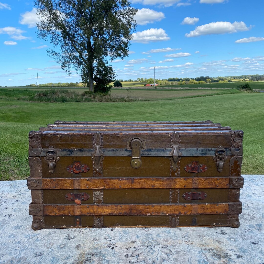 Large Vintage Trunk: Antique Luggage Chest, Farmhouse Home Decor - Etsy