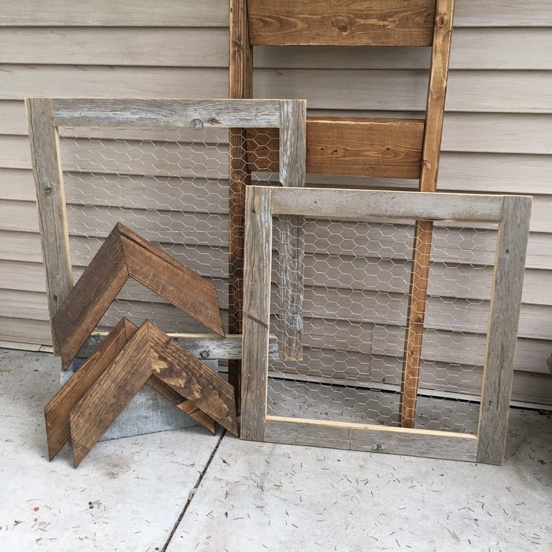 Large chicken wire frame 26x26 26x32 reclaimed barn board | Etsy