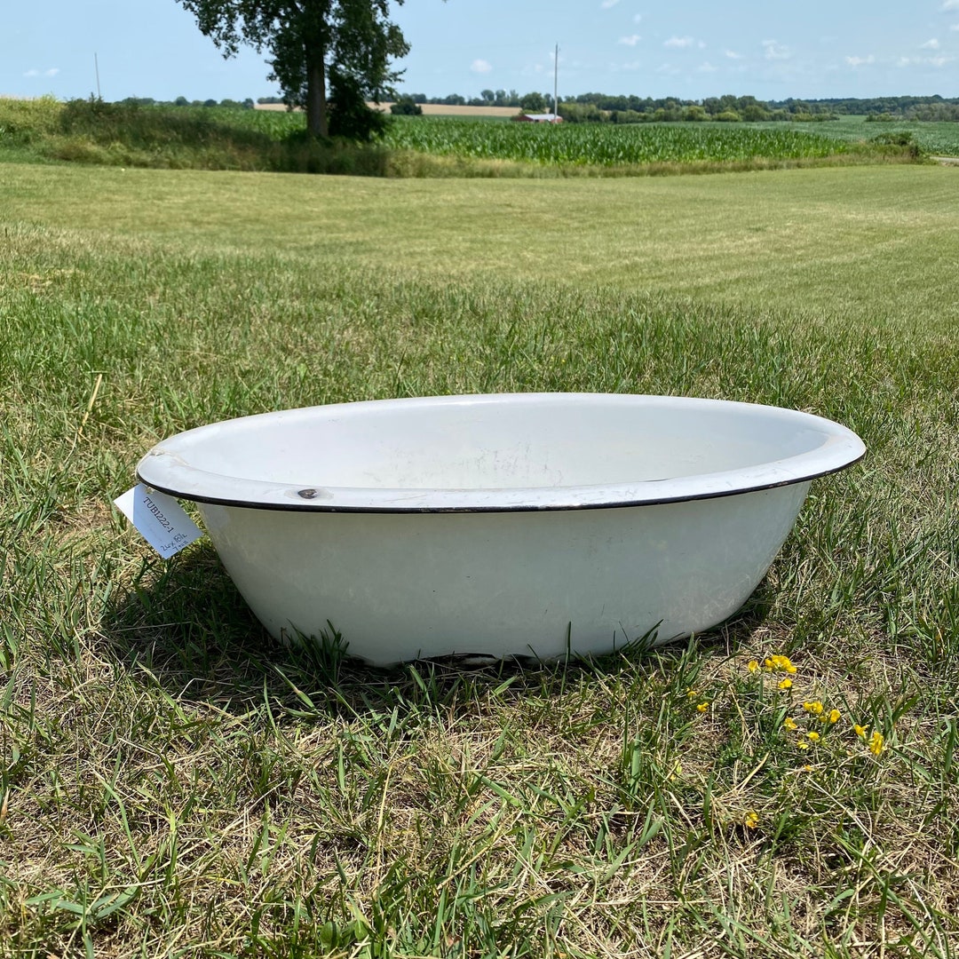 Large Old Enamel Ware Tub 26" X 18" Vintage Wash Basin | Milk Bath Baby ...