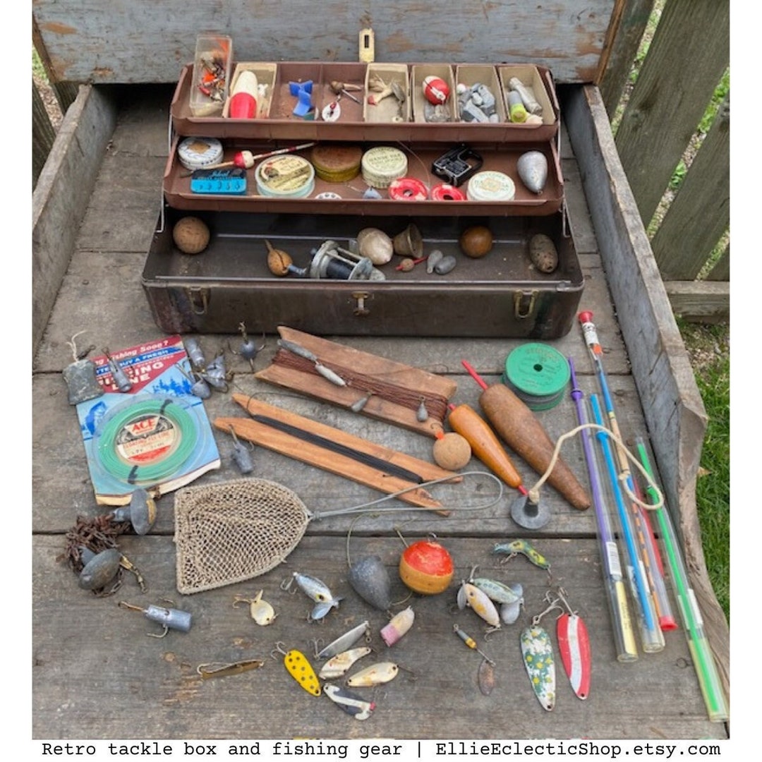 Retro Tackle Box and Fishing Equipment Vintage Fishing Lures, Fishing ...