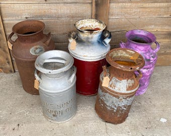 Vintage Milk Can, Painted Milk Can for Rustic Country Cottage Garden ...
