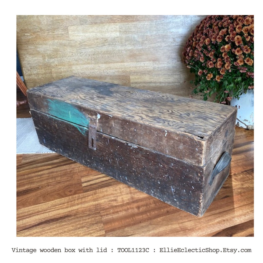 Vintage Wooden Toolbox With Hinged Lid Antique Storage Box. Rustic Chic ...