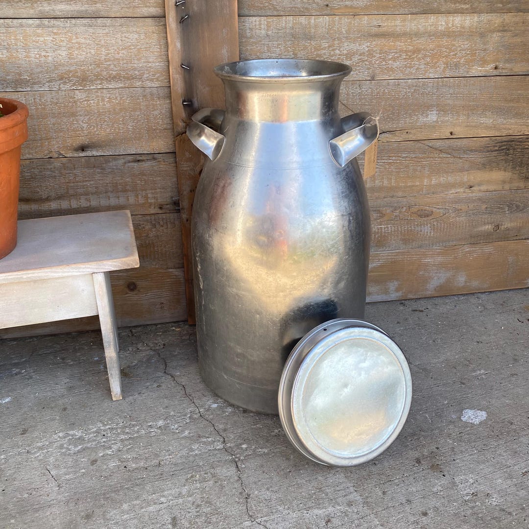 Vintage Silver Milk Can, Large 10 Gallon Milk Container Jug, Country ...