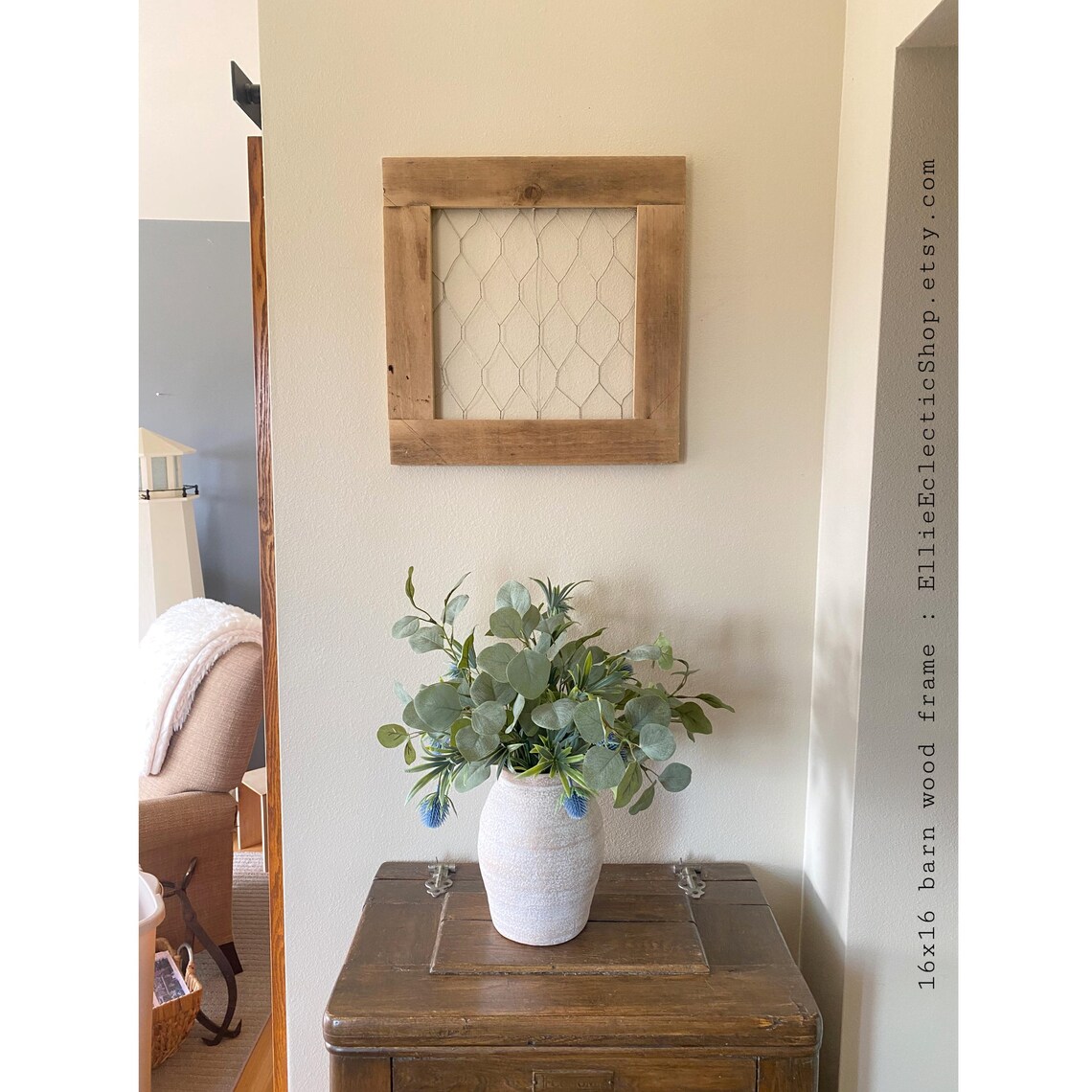 Reclaimed Barn Wood Frame, 16x16 Chicken Wire Frame Rustic Farmhouse ...
