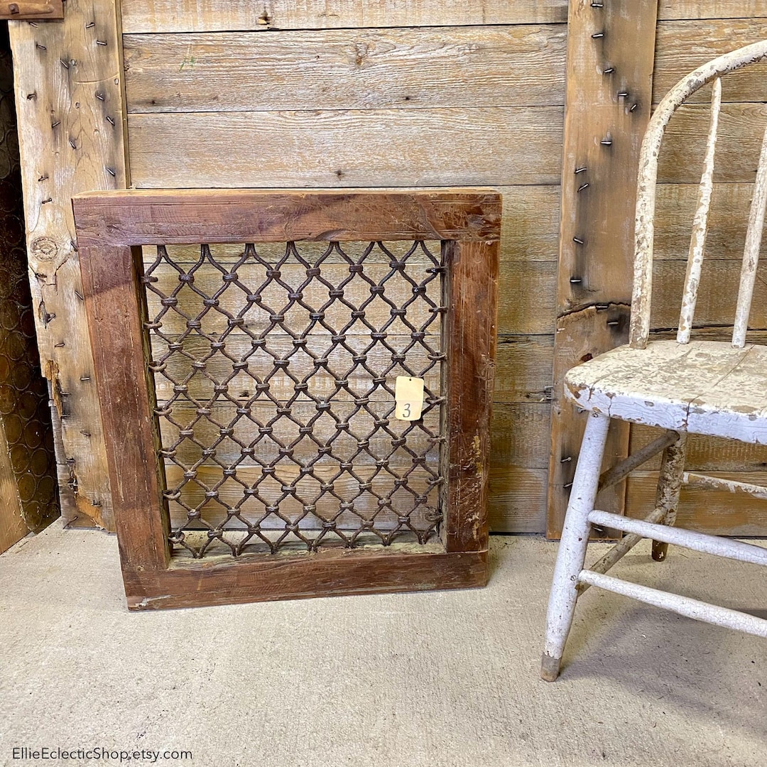 Vintage Jali Window Panel | Rustic Wood & Iron Architectural Salvage ...