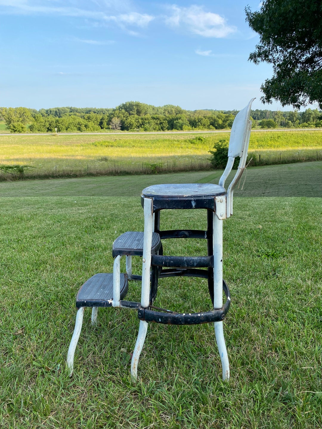 Retro Step Ladder Chair, Black White and Red Vintage Cosco Stool for ...