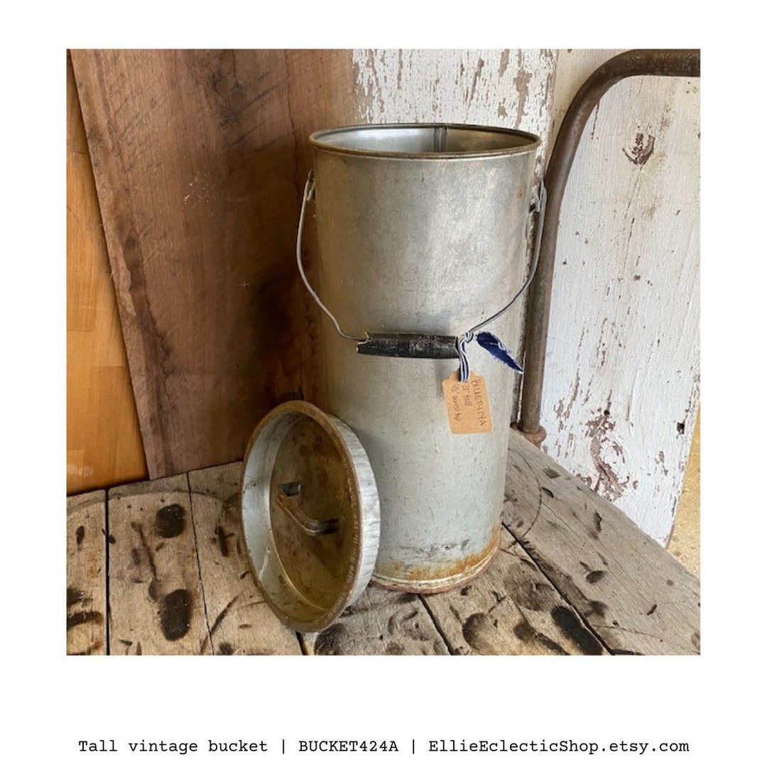 Tall Metal Bucket Vintage Rusted Metal Pail Rustic Farmhouse Decor ...