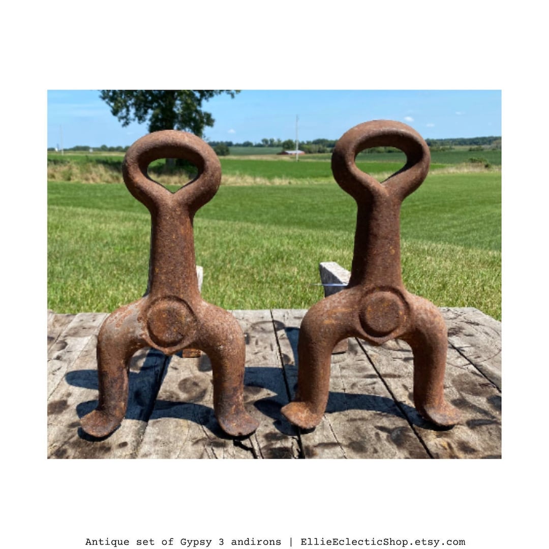 Antique 1800s Gypsy 3 Andirons | Cast Iron Fireplace Insert, Firedog ...