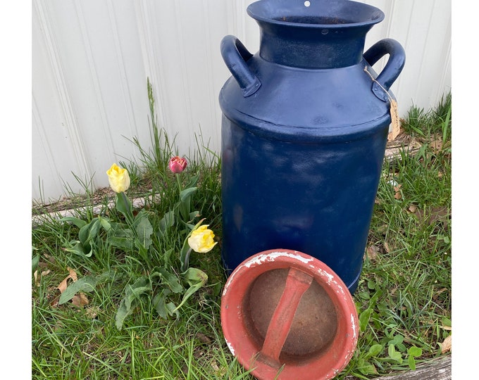 Vintage Americana Milk Can | Large Blue and Red Milk Can Memorial Day ...