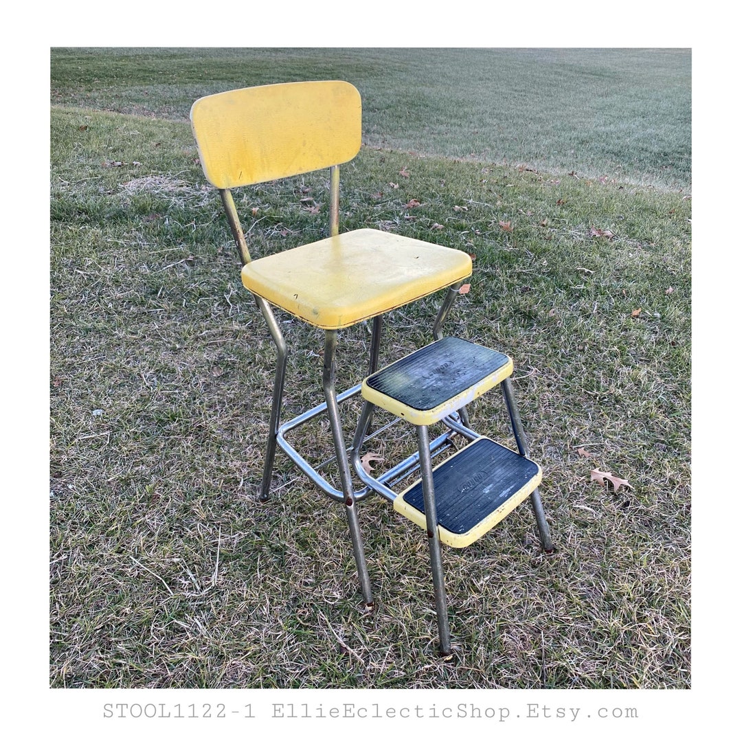 Yellow Cosco Folding Step Stool Chair Vintage Rusty Metal - Etsy
