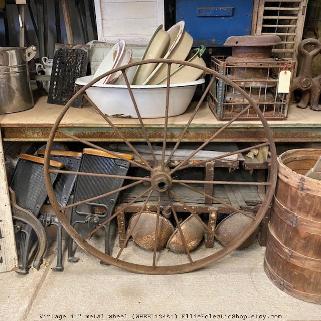 Extra Large 41 Vintage Metal Wheels Antique Farmhouse Industrial ...