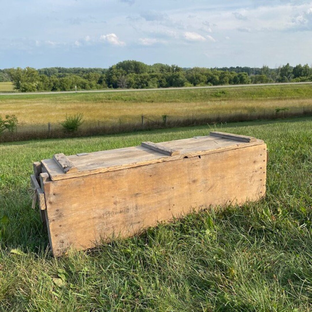 Large Vintage Wooden Box With Hinged Lid Antique Wood Storage Box ...