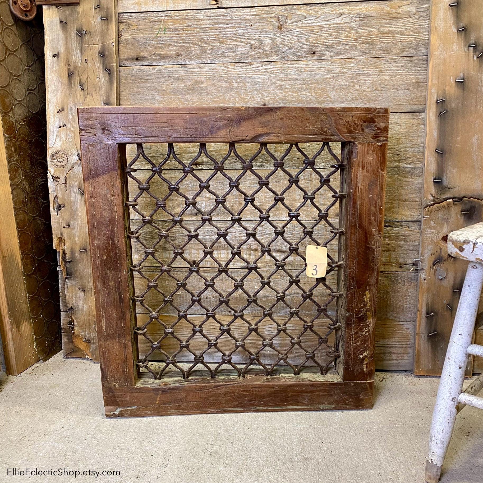 Vintage Jali Window Panel | Rustic Wood & Iron Architectural Salvage ...