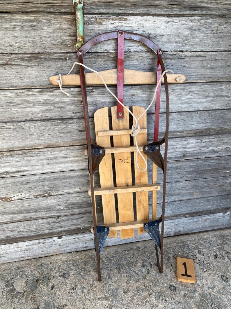 Old Wooden Sled, Vintage Christmas Decor for Winter Front Porch ...
