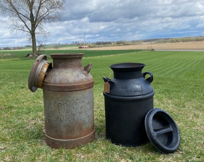 Large Rustic Antique Milk Cans for Front Porch Decor | Vintage Milk Jug ...