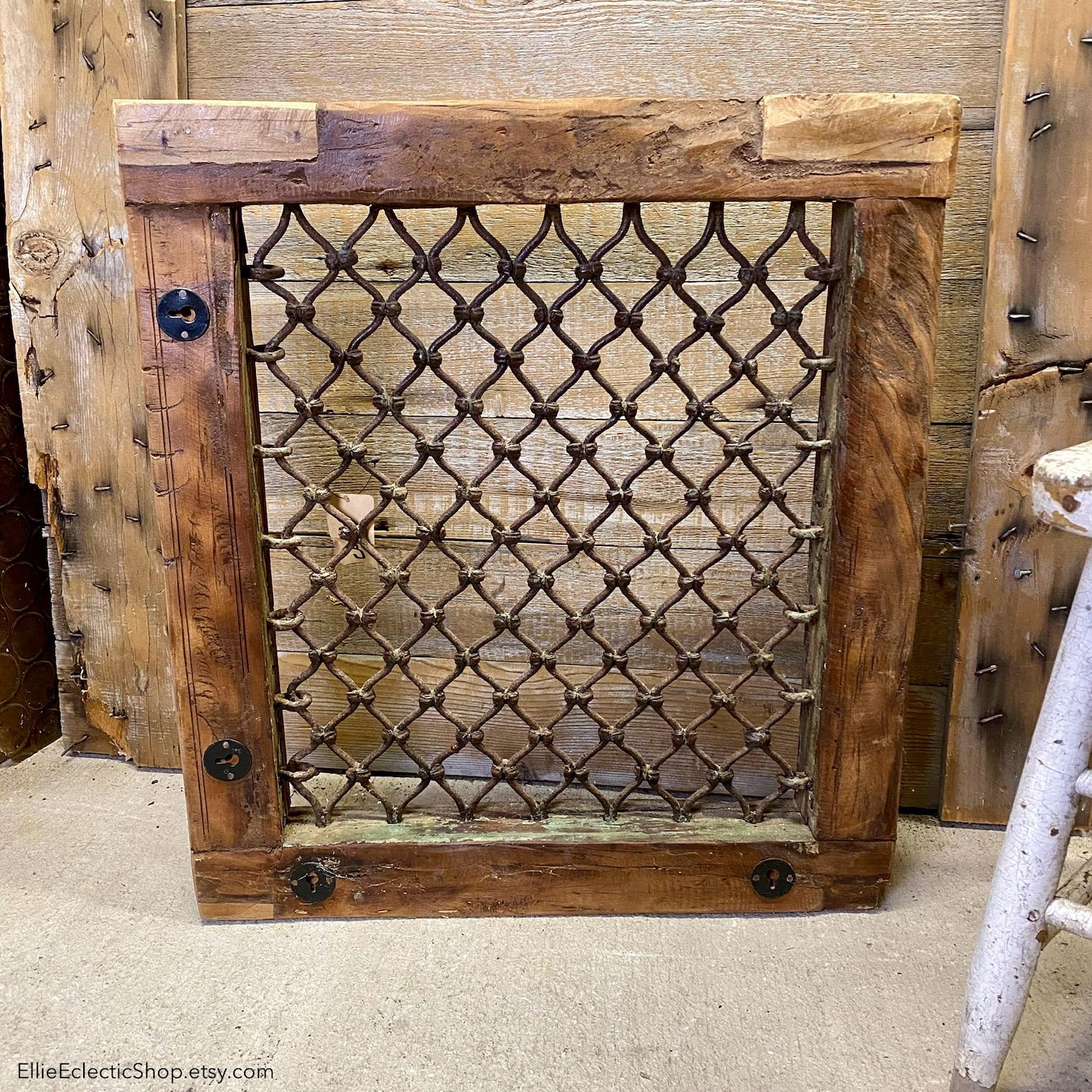 Vintage Jali Window Panel | Rustic Wood & Iron Architectural Salvage ...