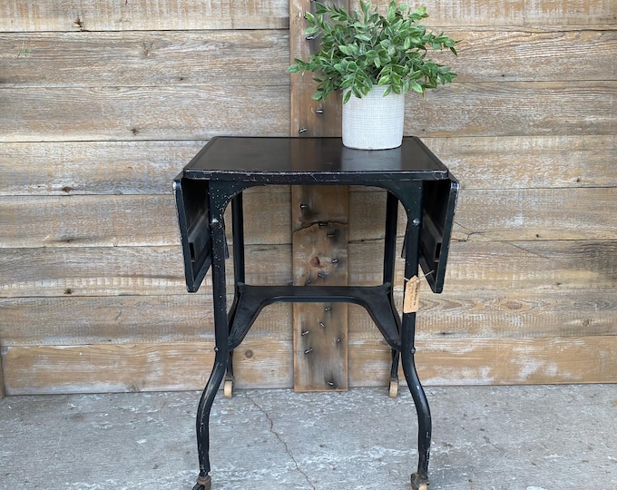 Metal Typewriter Table With Drop Leaf Sides, Vintage Black Metal Desk ...