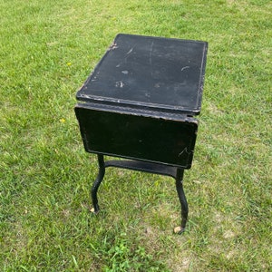 Metal Typewriter Table With Drop Leaf Sides, Vintage Black Metal Desk ...