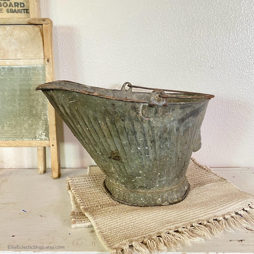 Vintage Coal Bucket, Old Galvanized Metal Work Pail Fireplace Ash ...
