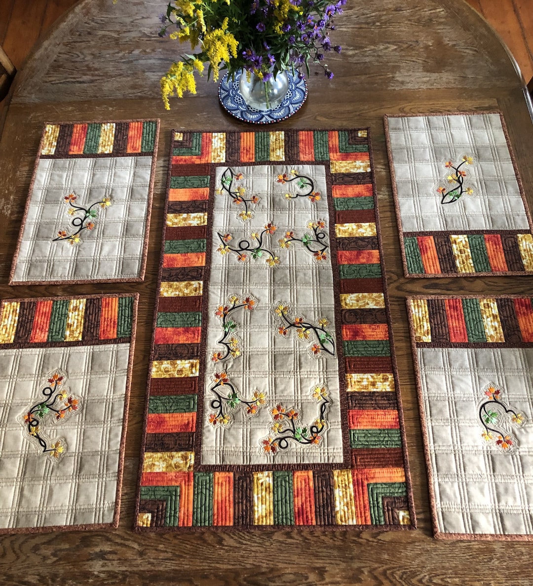 Quilted Autumn Table Set (table Unner and 4 Table Mats) - Etsy