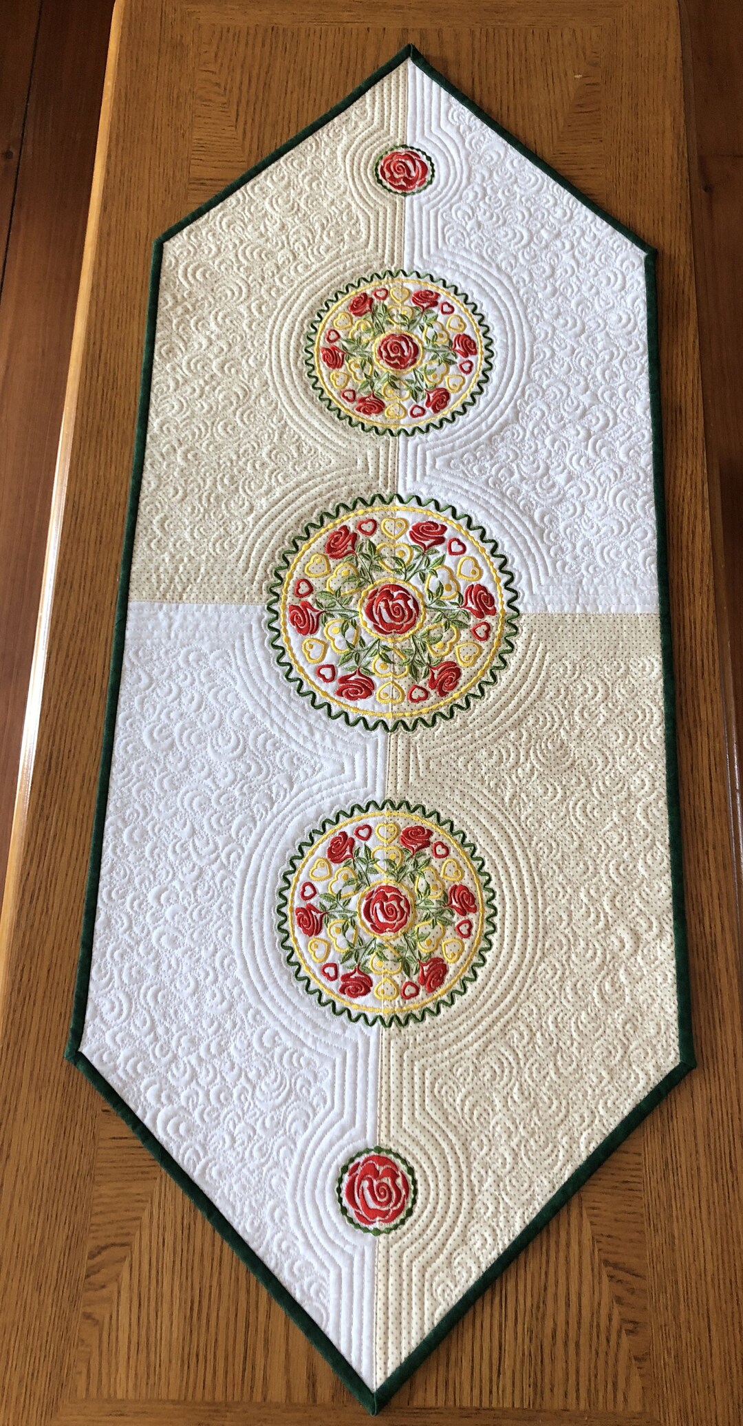 English Manor Quilted Table Runner With Roses - Etsy