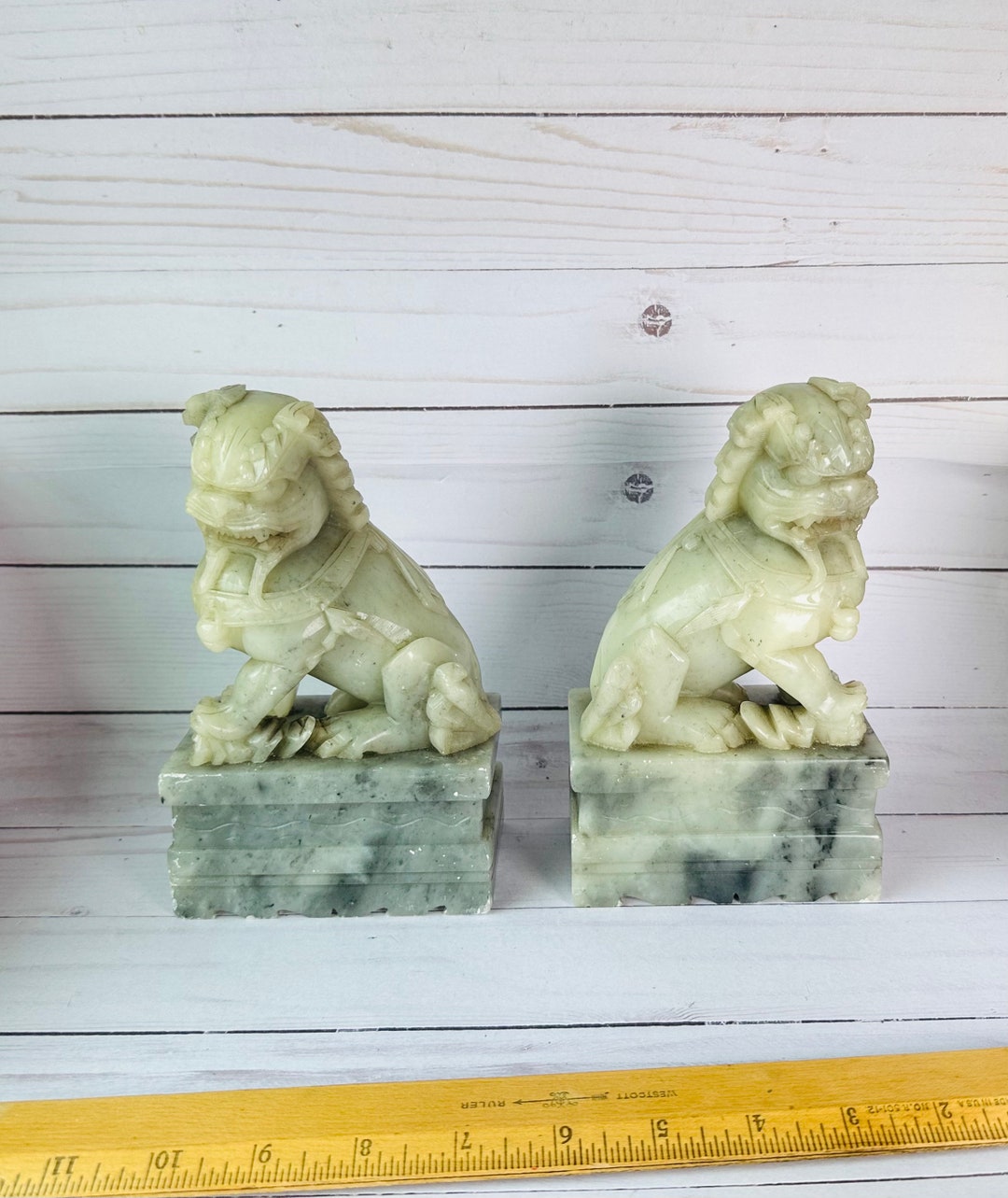 Vintage Pair of Carved Stone Foo Dogs--pair of Shi Shi Dogs--pair of ...