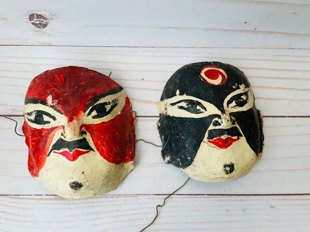 Vintage Japanese Masks--paper Mache Kabuki Masks - Etsy