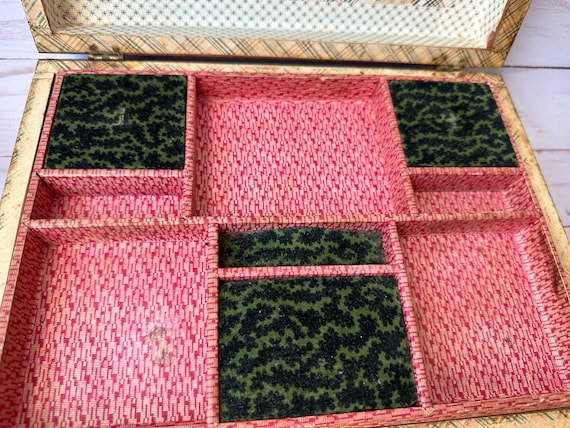 Antique Wood Inlay Jewelry Box--Antique Wooden Box - Gem