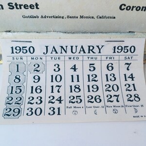 Cardboard Calendar - 1950s Promotional Giveaway - Made in ...