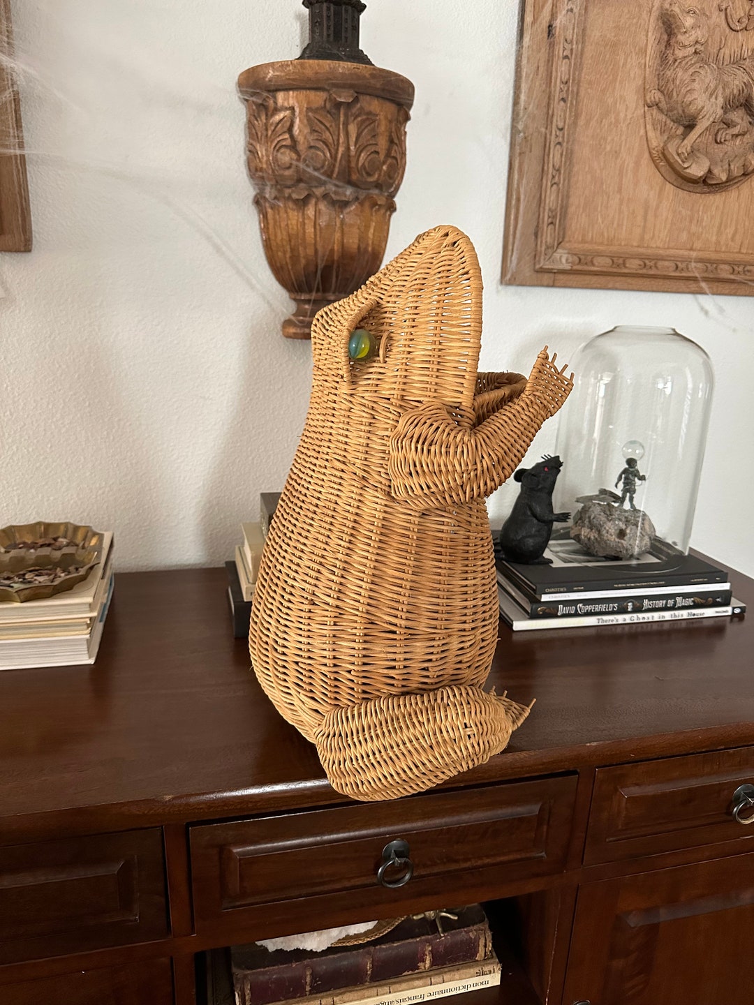 Vintage Frog Shaped Wicker Basket--vintage Wicker Basket--animal Shaped ...