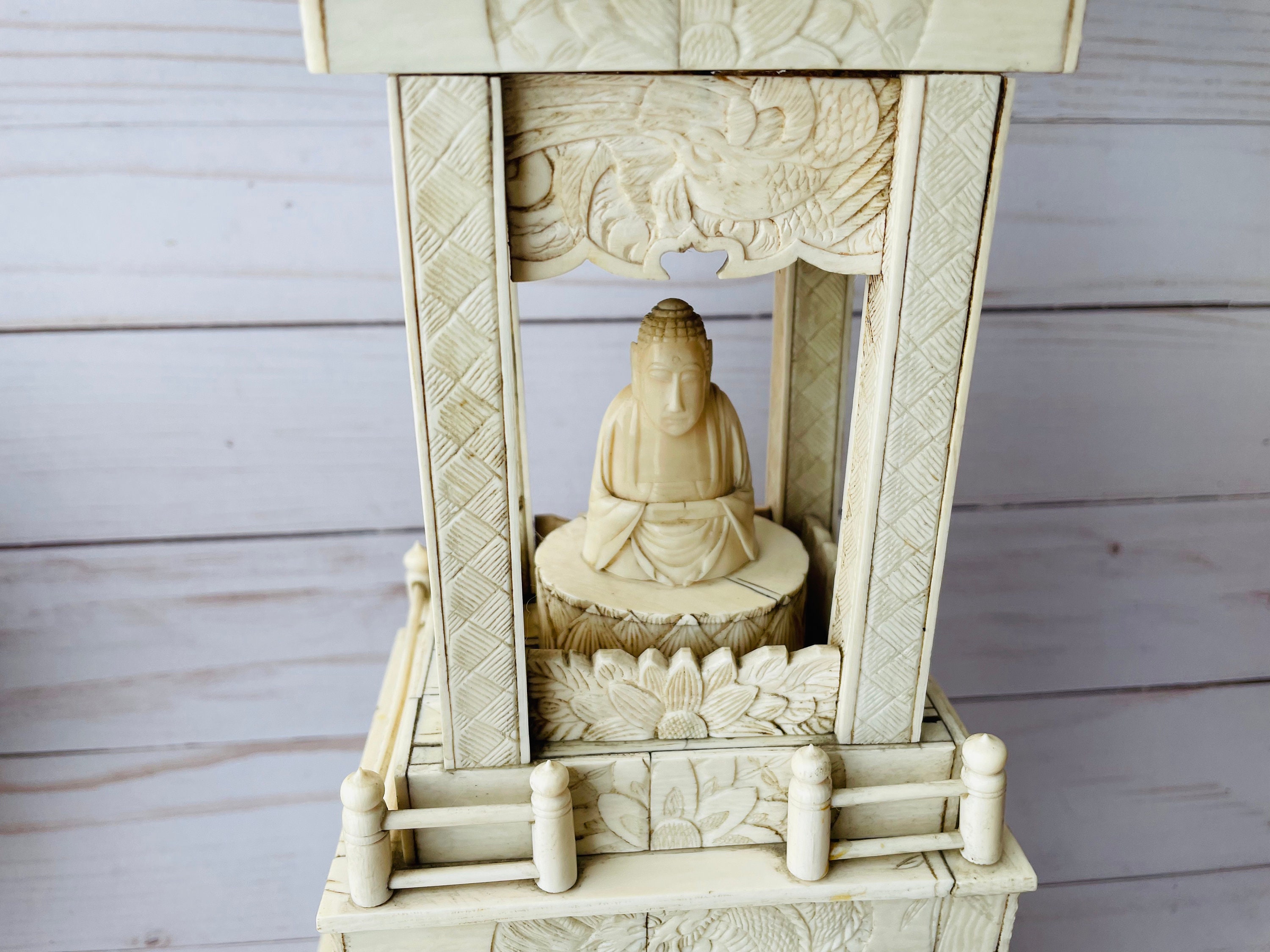 Vintage Carved Bone Buddha Templecarved Chinoiserie Pagoda - Etsy