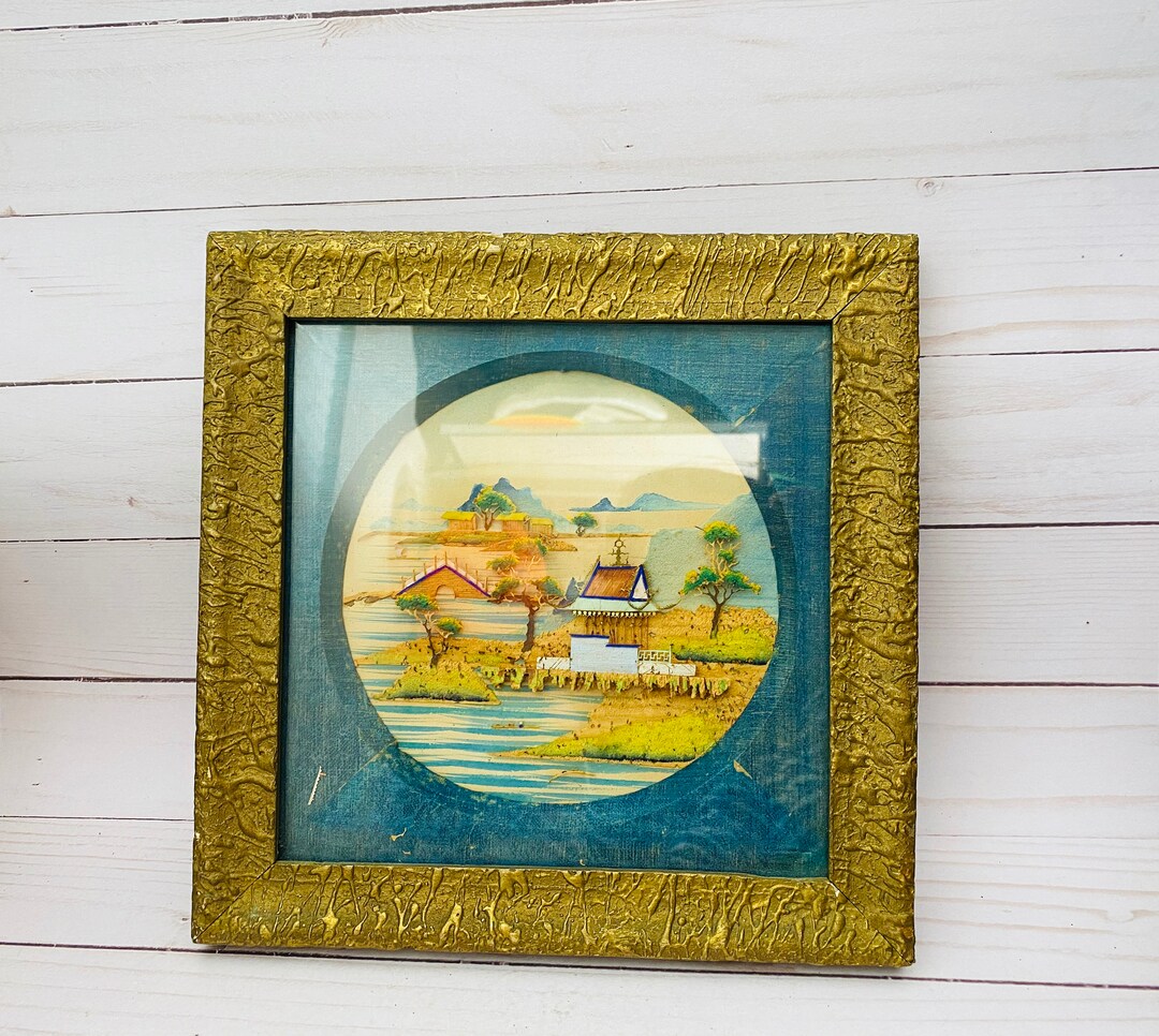 Vintage 3D Asian Cork Carved Painting- Landscape- Chinoiserie - Etsy
