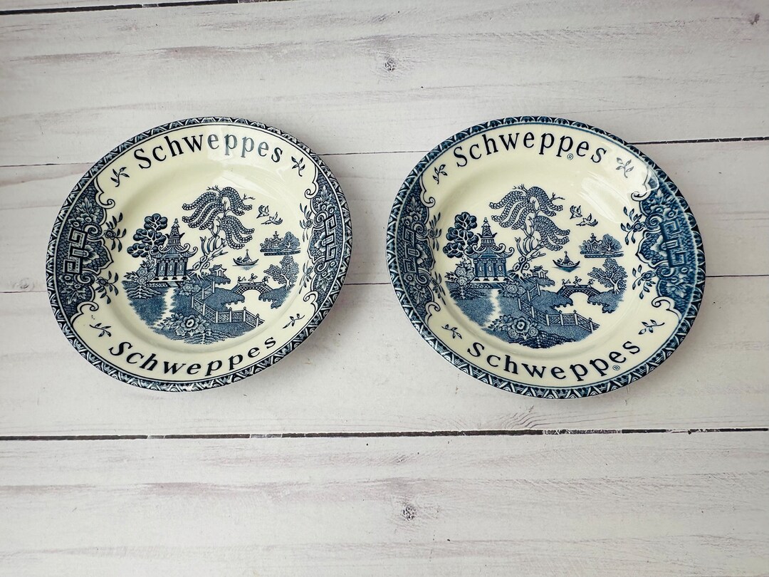 Pair of Schweppes Blue Willow Plates--chinoiserie Plates--enoch ...