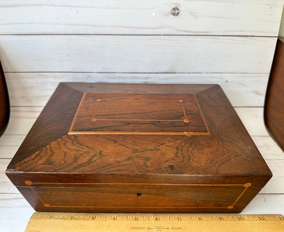 Antique Wood Inlay Jewelry Box--Antique Wooden Box - Gem