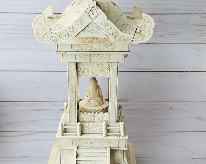 Vintage Carved Bone Buddha Temple--carved Chinoiserie Pagoda - Etsy