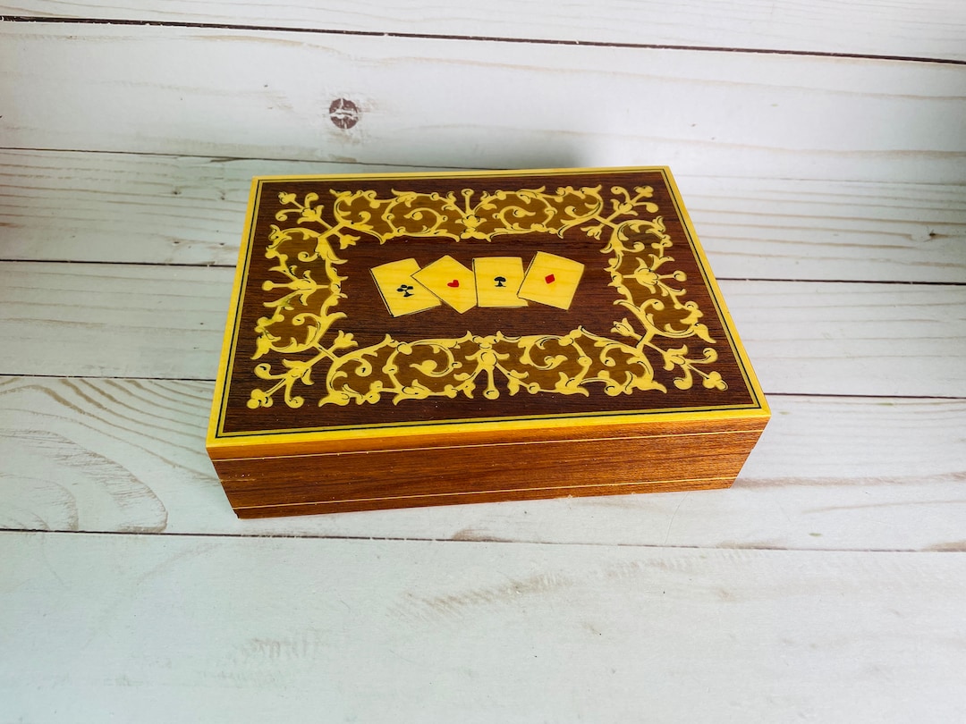 Vintage Wooden Card Box--vintage Decorative Box--jewelry Box for Him ...