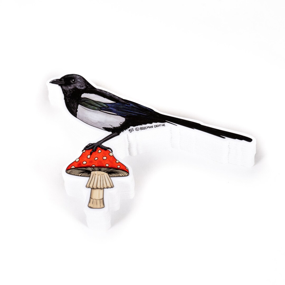 Magpie & Mushroom - Bird Sticker - Etsy