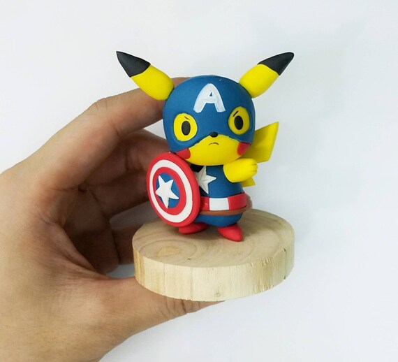 Pikachu X Captain America. Pikachu Avengers Handmade Clay | Etsy