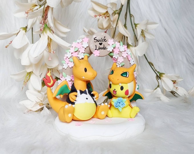 Customize Commission: Charizard X Pikachu Couple Wedding Cake Topper ...