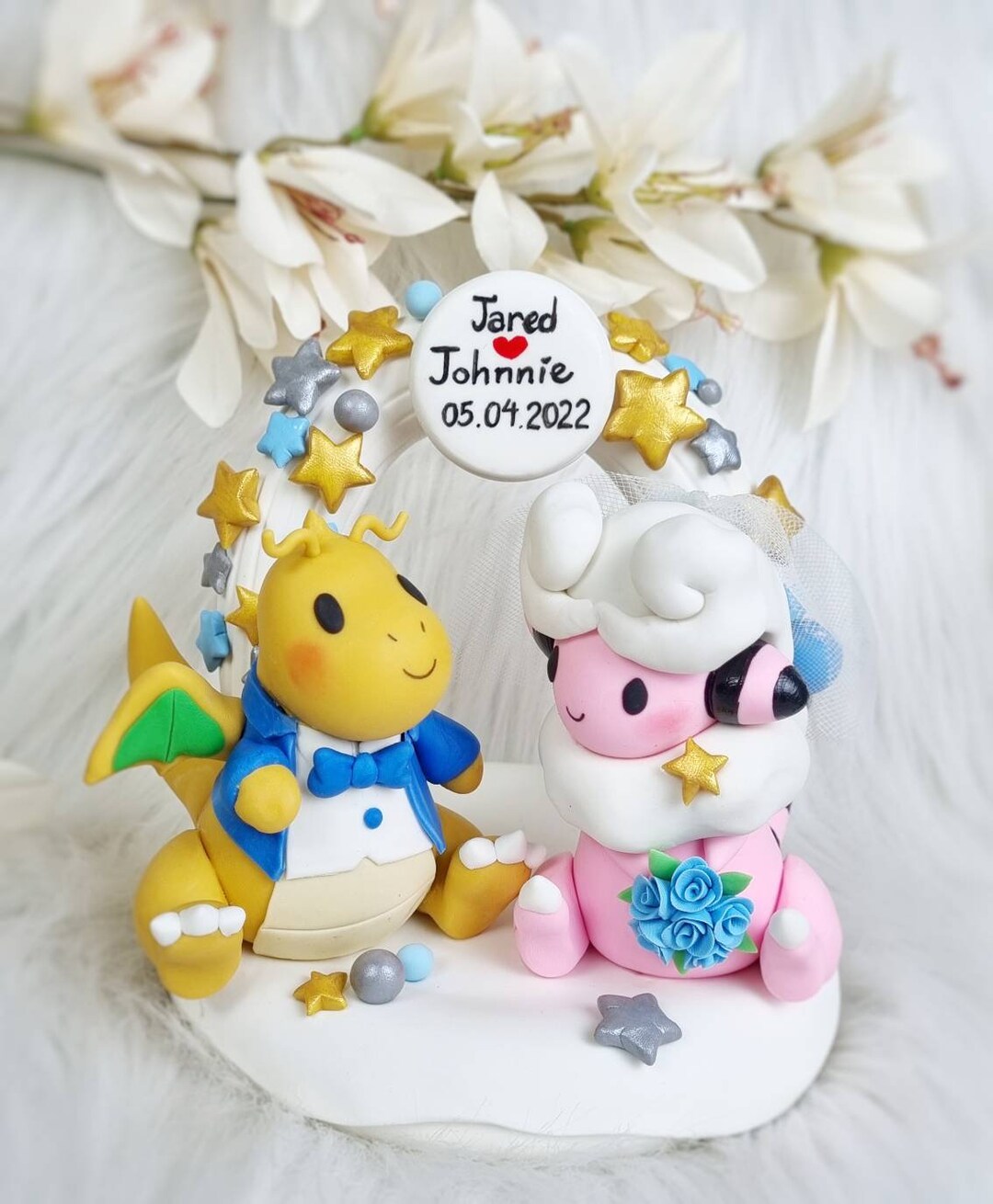 Dragonite X Flaaffy Wedding Cake Topper Handmade Clay Pokemon Couple ...