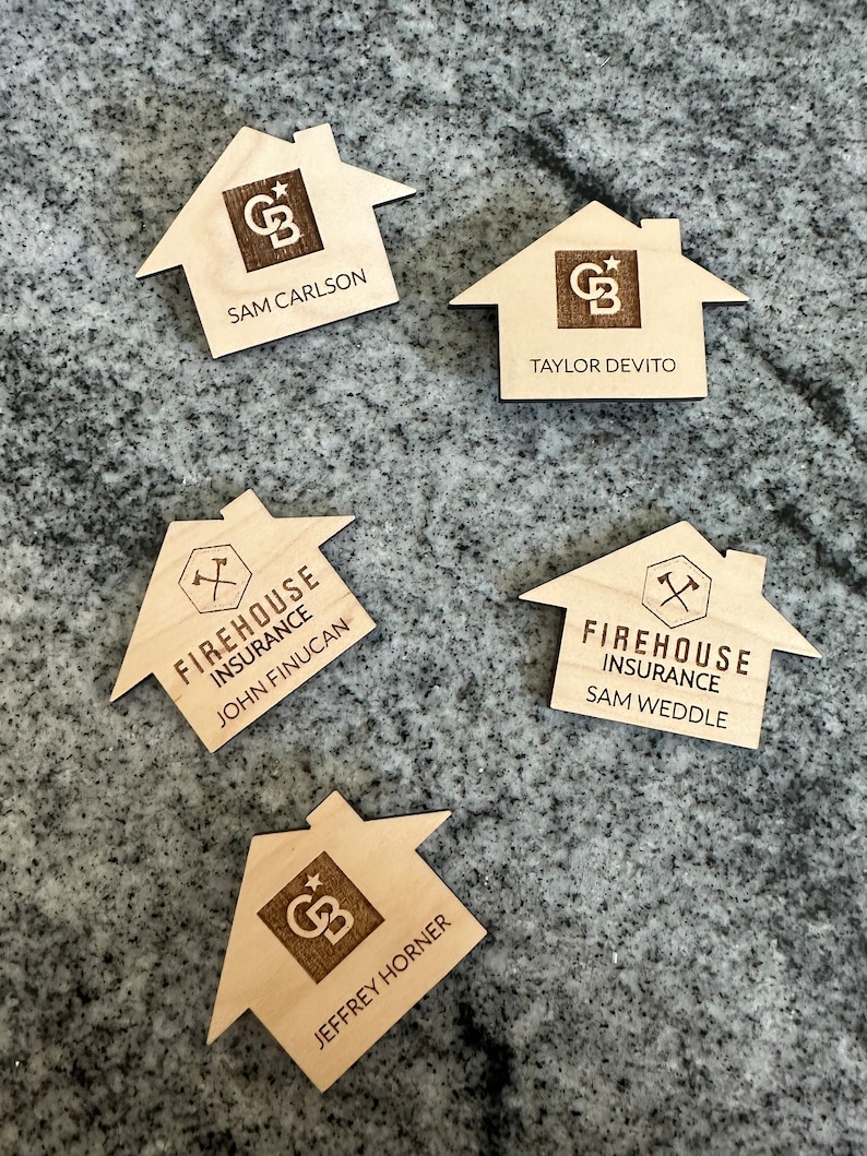 House Shaped Realtor Name Tag, Laser Engraved Maple, Custom - Etsy