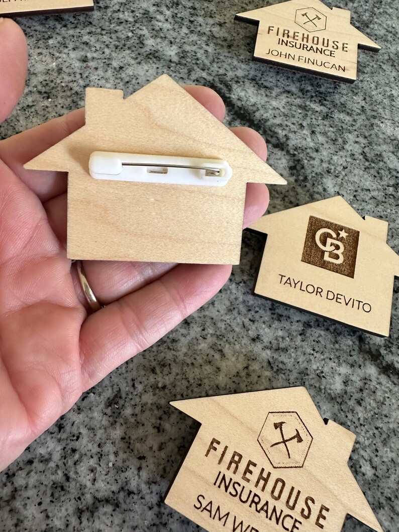 House Shaped Realtor Name Tag, Laser Engraved Maple, Custom - Etsy