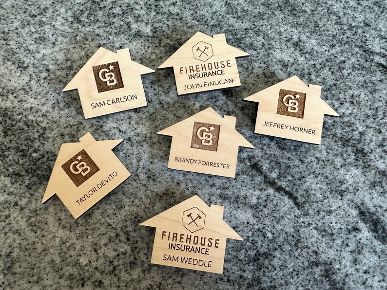 House Shaped Realtor Name Tag, Laser Engraved Maple, Custom - Etsy