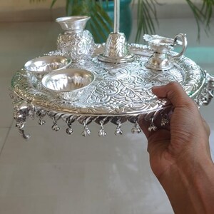 German Silver Elephant Leg Hand Engraved Puja Thali Set/hindu - Etsy