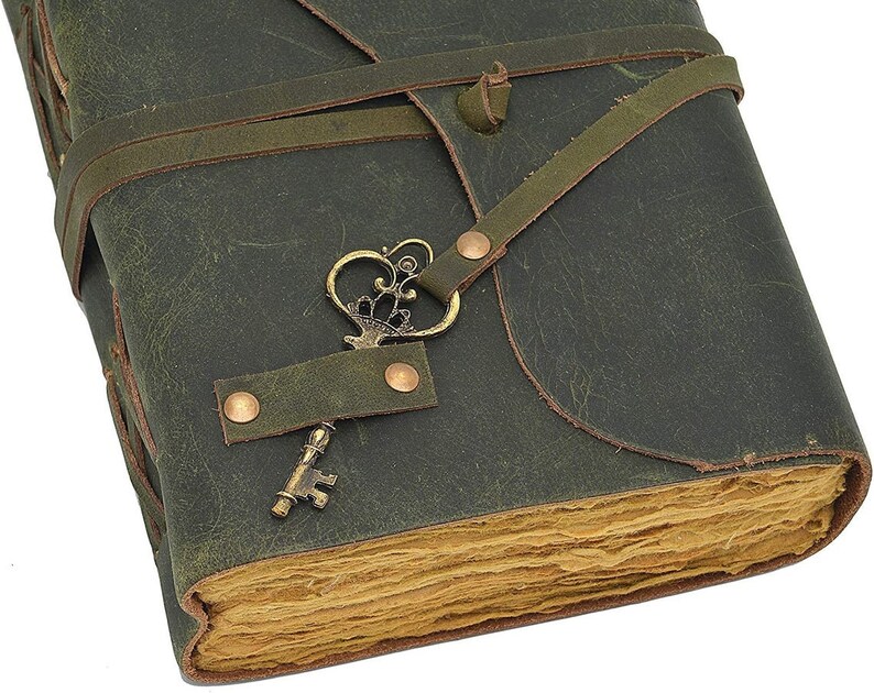 Green Soft RUSTIC Leather Diary With Key Handmade DECKLE EDGE - Etsy