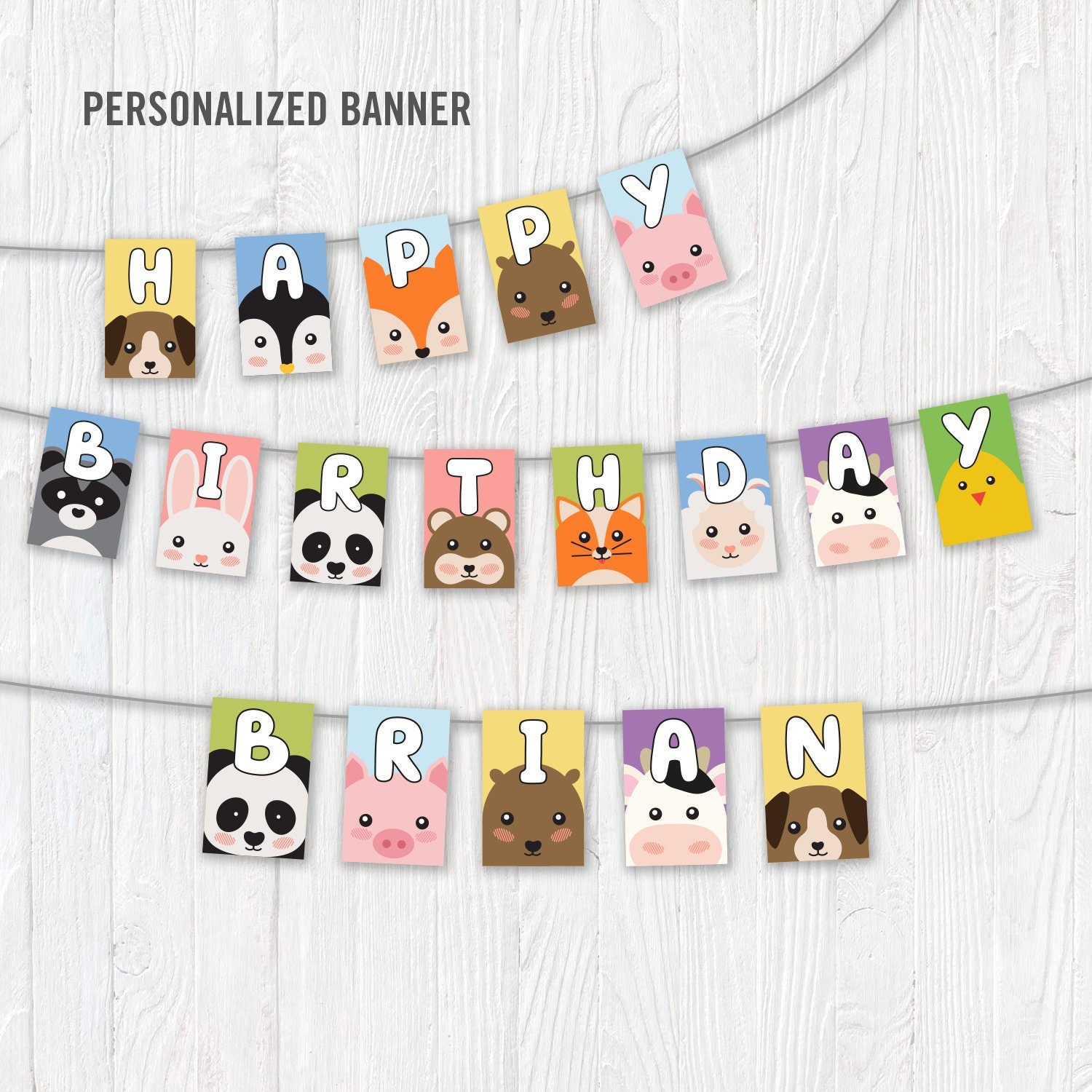 Personalised Animals Birthday Party Printable Banner - Etsy Nederland
